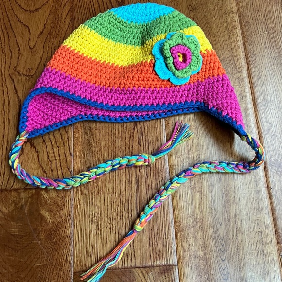Accessories | Rainbow Flower Pippi Longstocking Knit Hat Earflaps ...